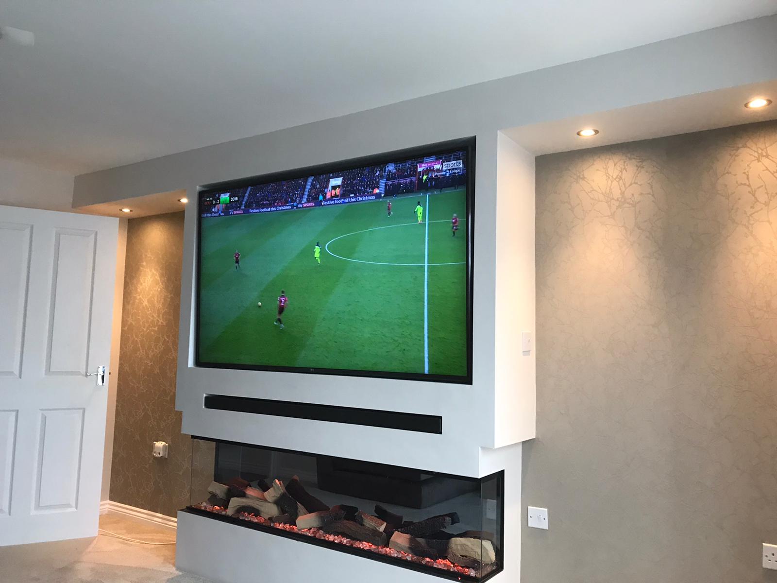 White Central T-Shaped Media Wall - Xclusive Kitchens Sheffield