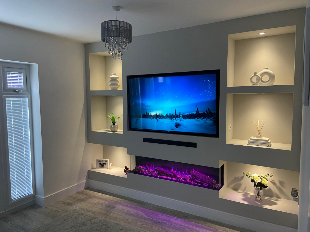 Media Wall Unit with Fireplace and Display Storage - Xclusive Kitchens ...